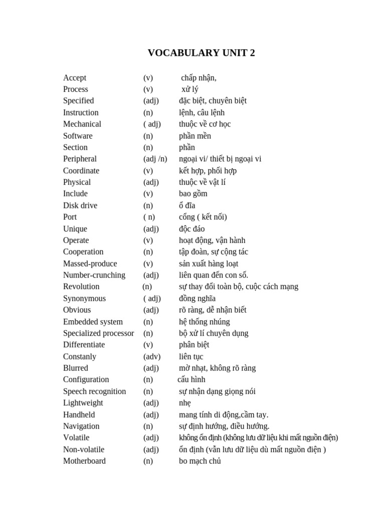 Vocabulary Unit 2 + U3 | PDF