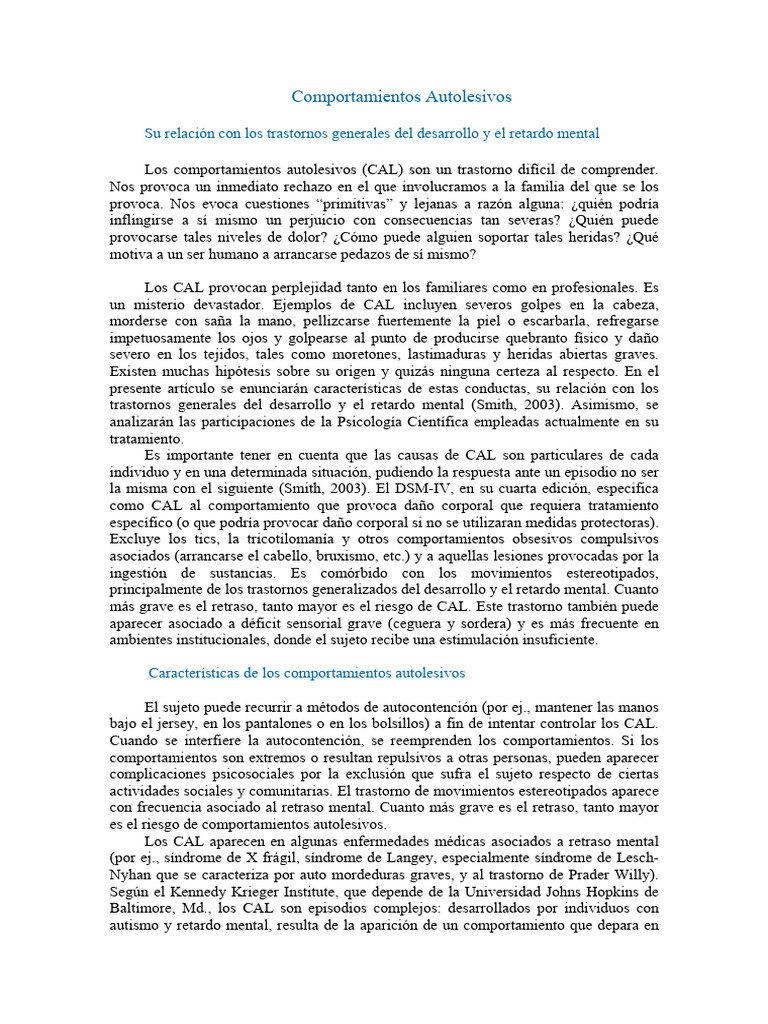 Comportamientos Autolesivos | PDF