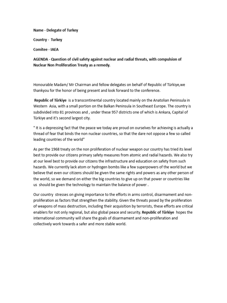 MUN Turkey Position Paper | PDF