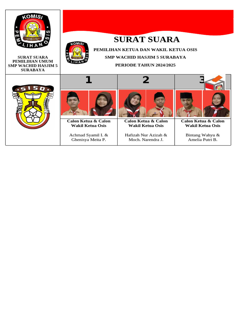 Surat Suara Pemilihan Osis | PDF