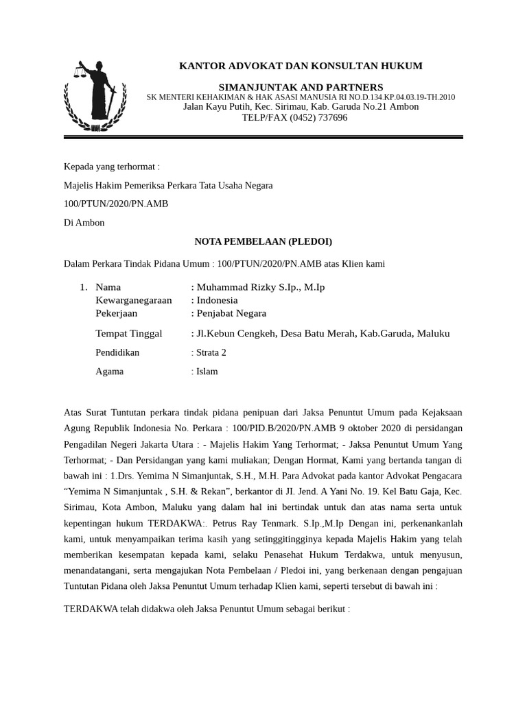 Surat Pledoi Tun | PDF