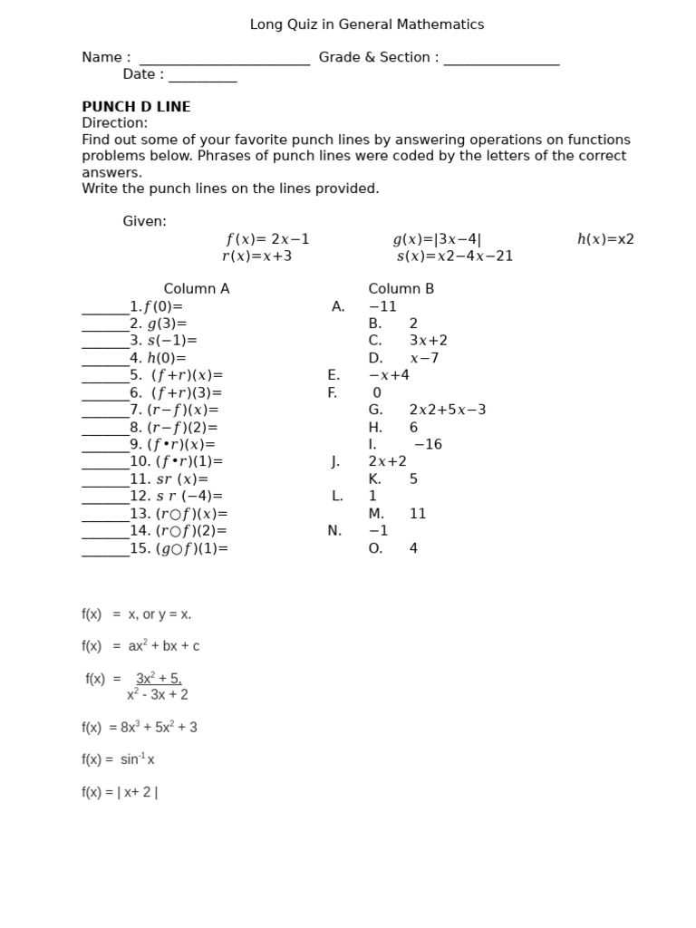 Long Quiz in General Mathematics | PDF