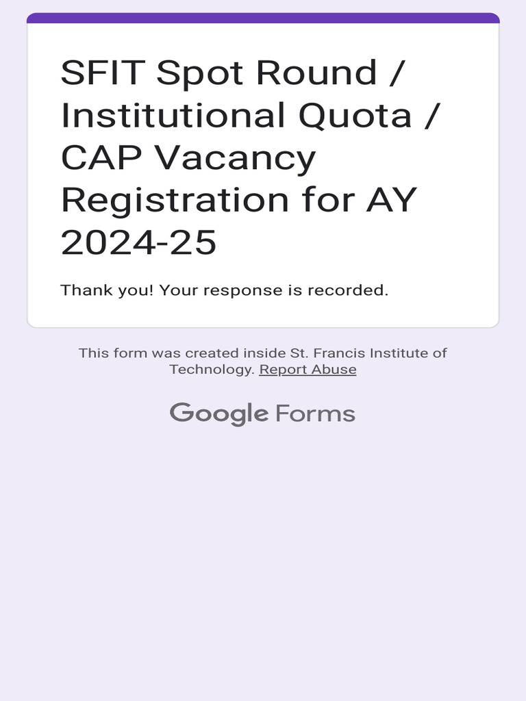 SFIT Spot Round Institutional Quota CAP Vacancy Registration For AY ...