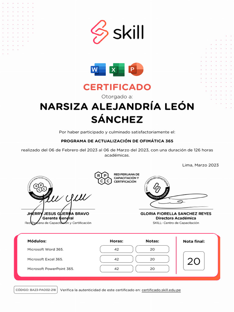 Certificado Ofimatica 365 | PDF