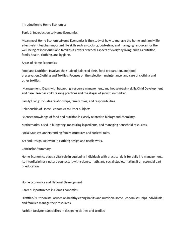 Home Economics Lesson Note | PDF