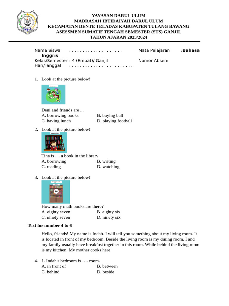 PTS Bahasa Inggris Kelas IV | PDF