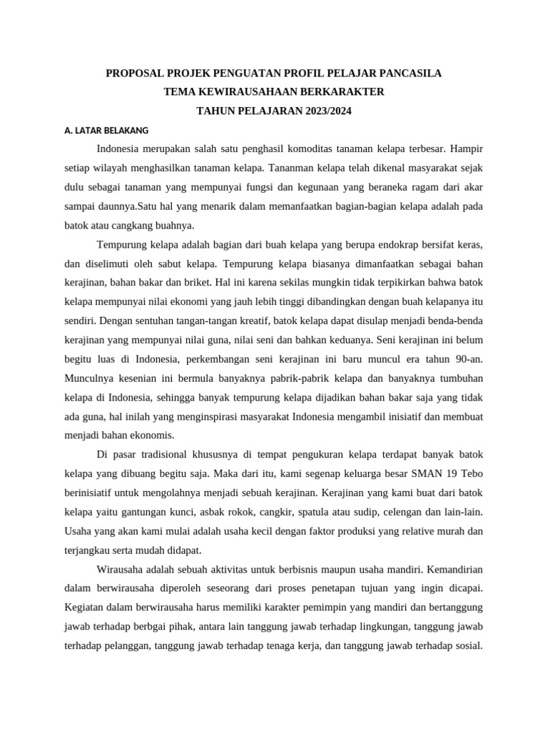 Proposal P5 Tema Kwu Batok Kelapa | PDF