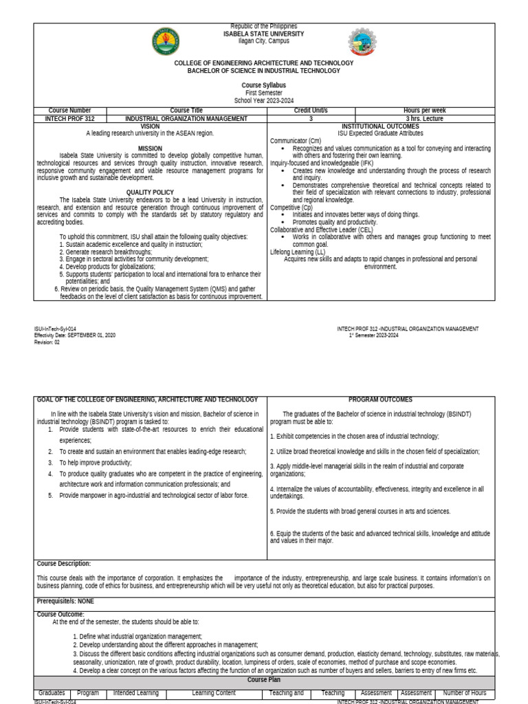 INTECH PROF 312 Industrial Organization Management | PDF