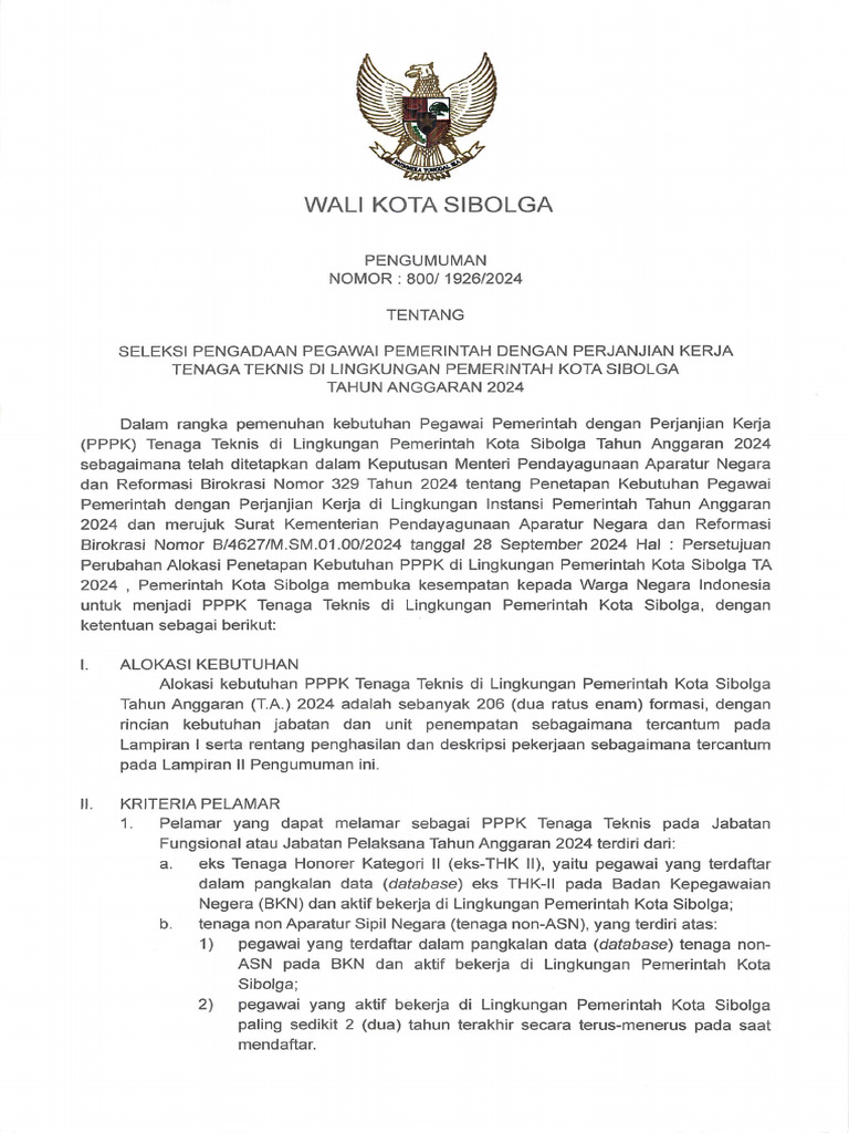 Pengumuman Seleksi PPPK Teknis 2024 | PDF