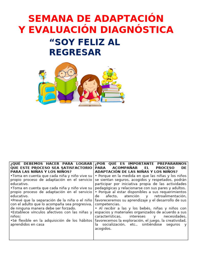 Semana de Adaptación Pronoei | PDF