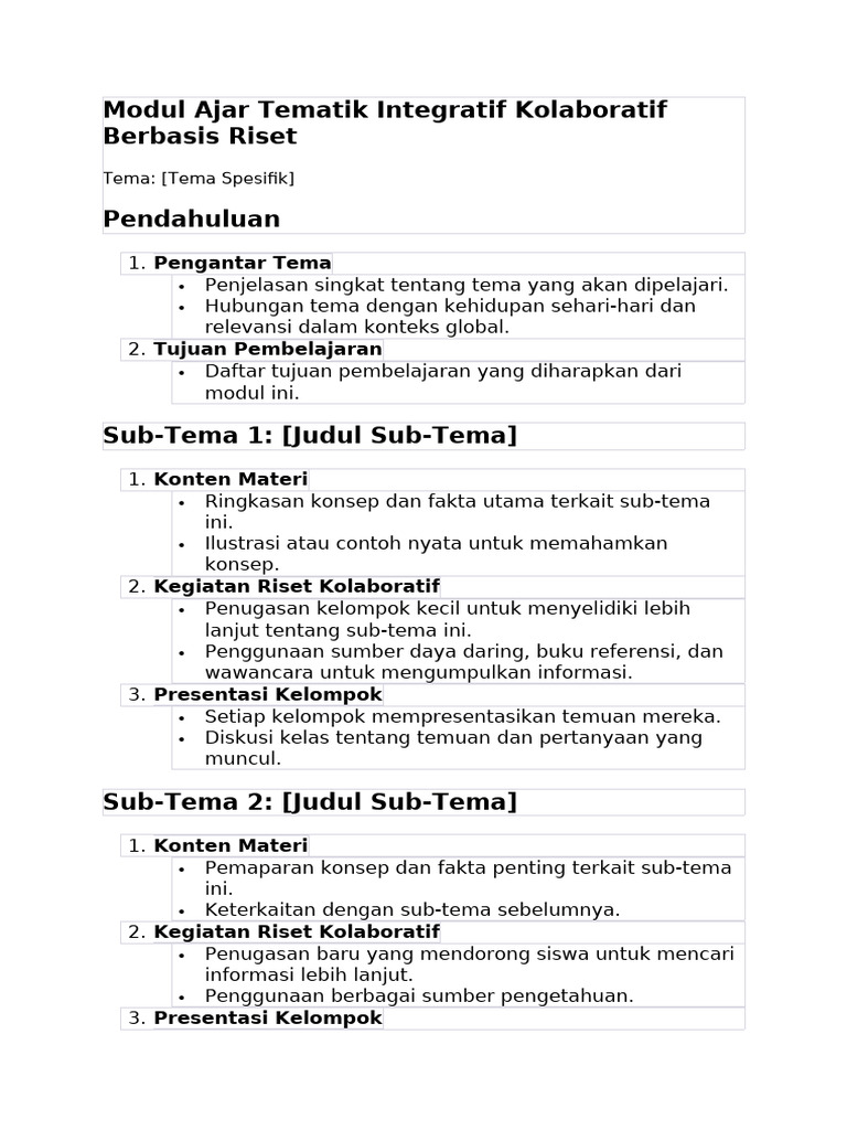 Modul Ajar Tematik Integratif Kolaboratif Berbasis Riset | PDF | Karier & Perkembangan