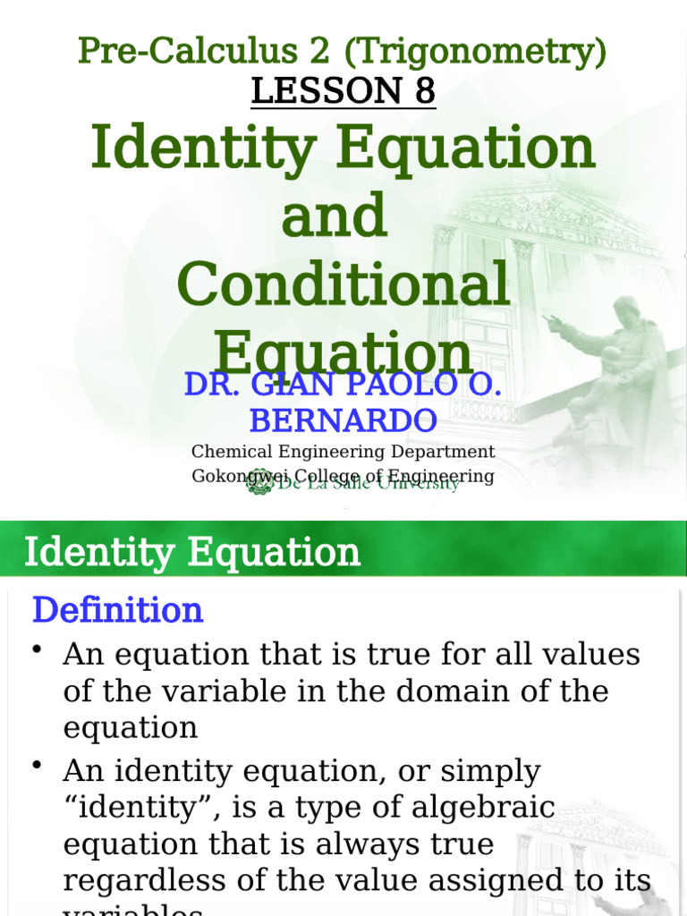 Topic8 IdentityandConditionalEquations | PDF