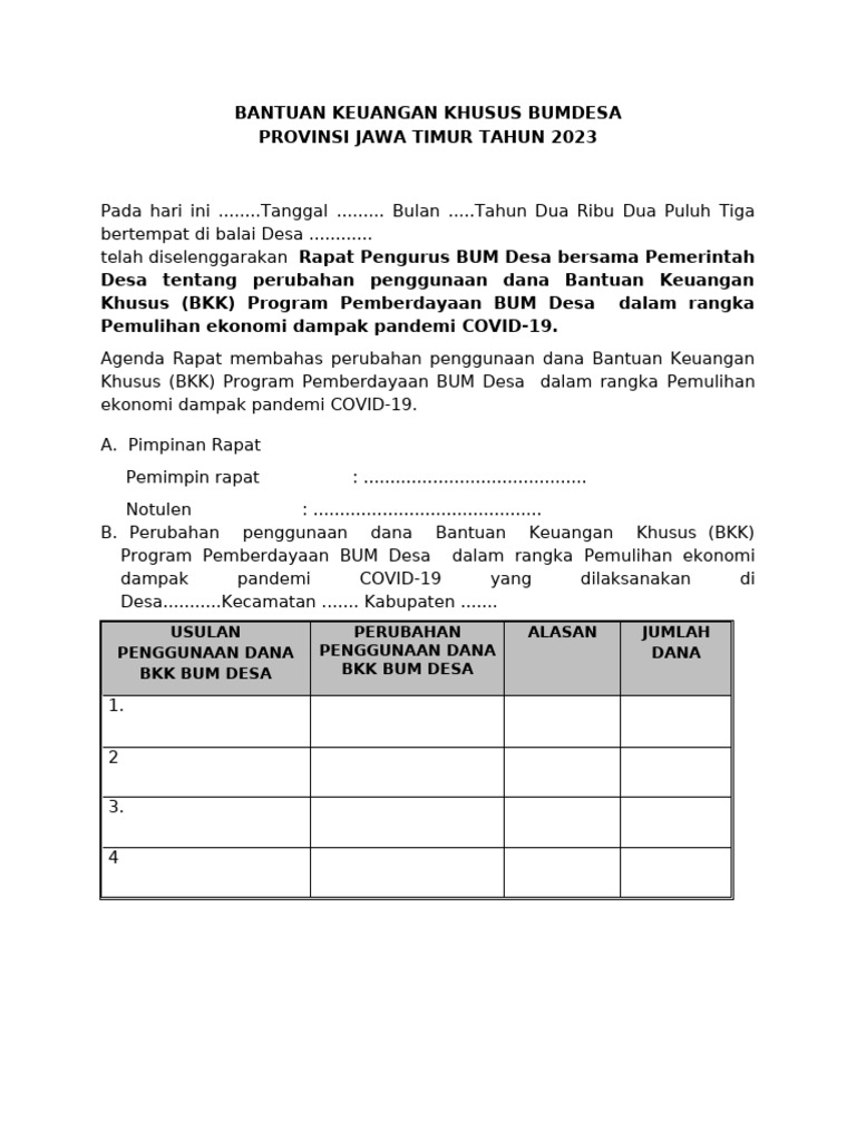BKK Form Perubahan Pengunaan Anggaran | PDF