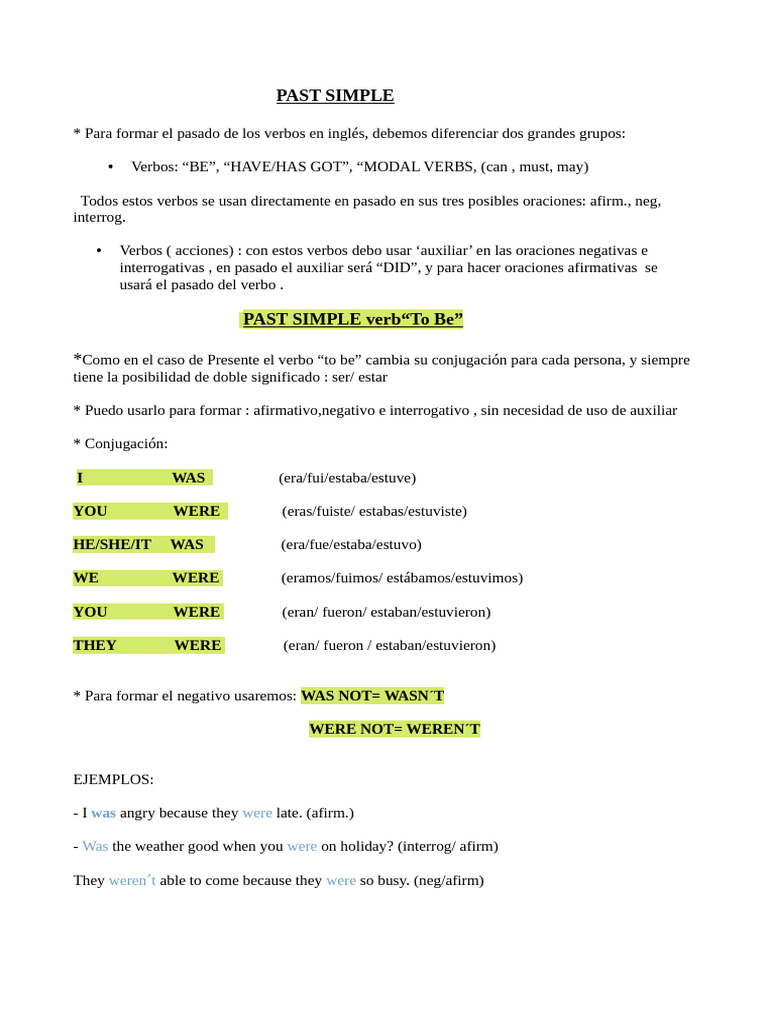 Tiempo Pasado Simple | PDF