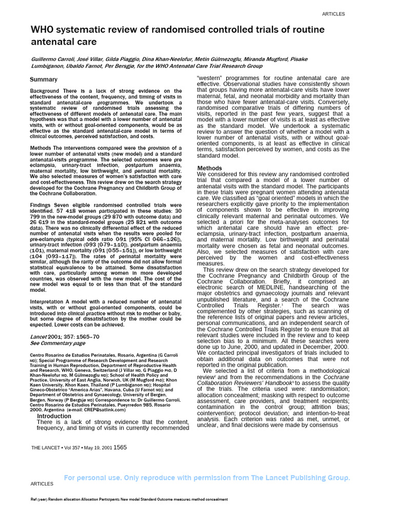 WHO Systematic Review of Randomized Control Trials of Routine Antenatal ...