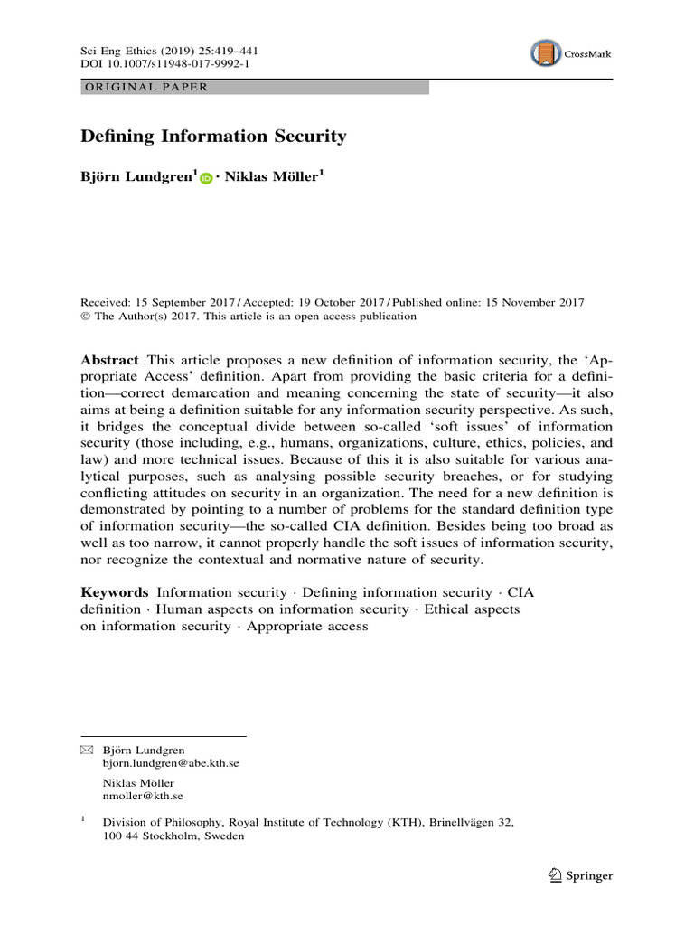 Defining Information Security: Bjo RN Lundgren Niklas Mo Ller | PDF