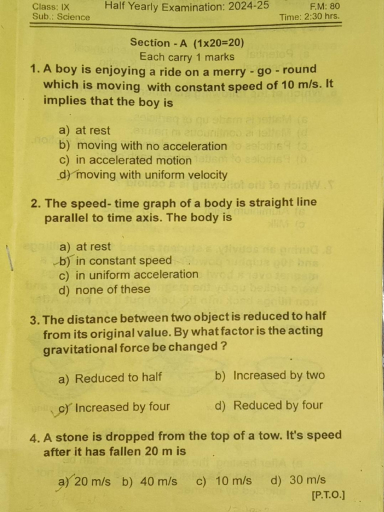 Science Class 9 Half Yearly Question Paper | PDF | Mixture | Applied ...