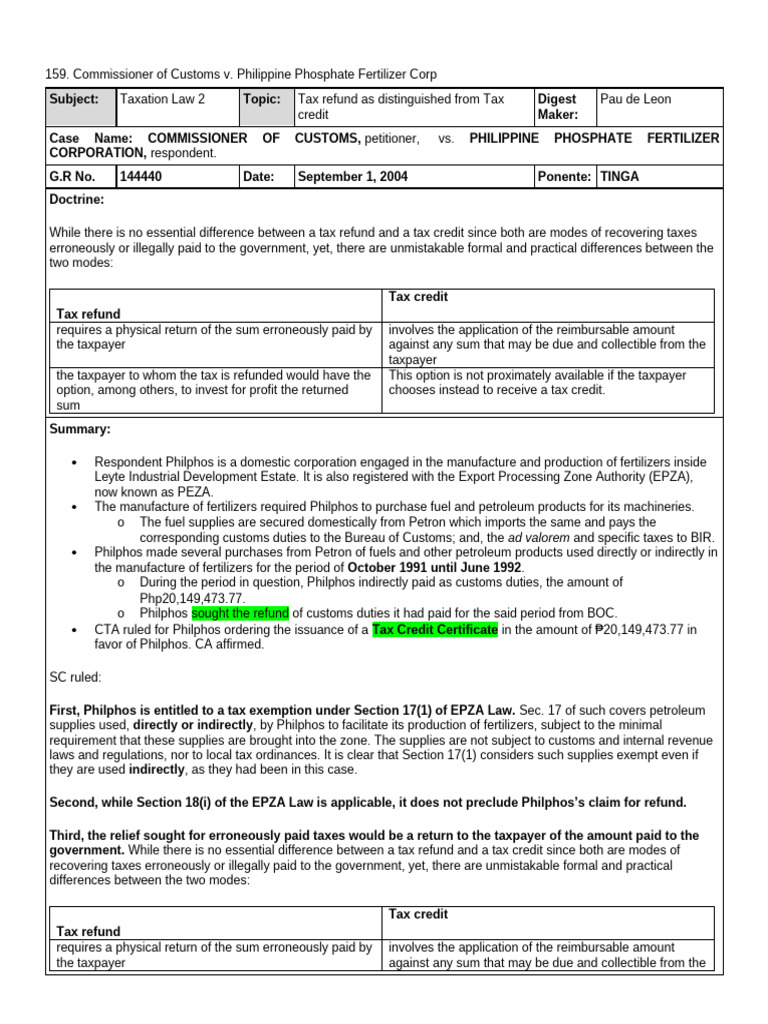 Commissioner of Customs v. Philippine Phosphate Fertilizer Corp | PDF