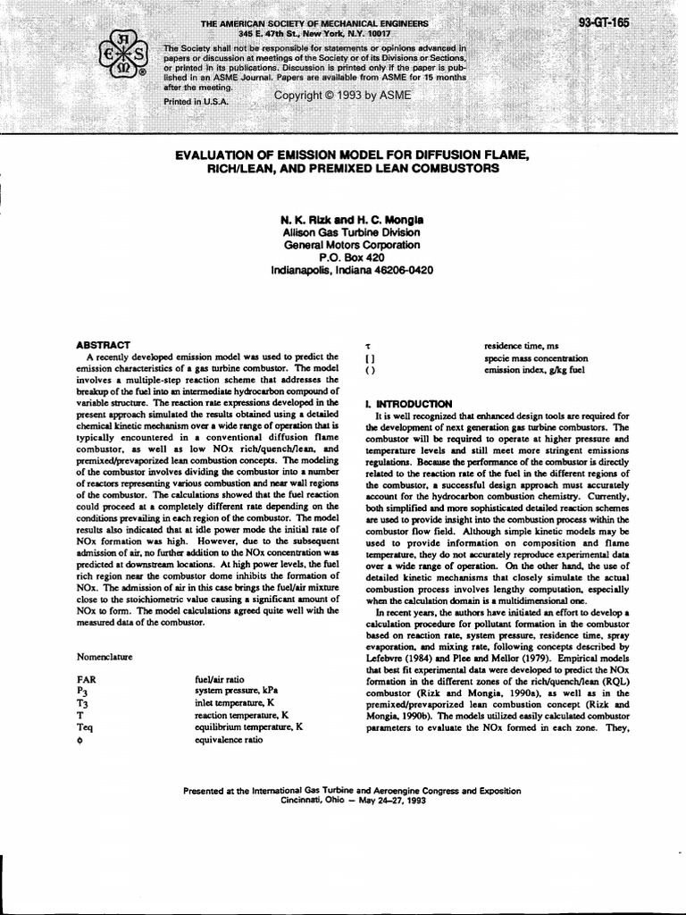 93-GT-165 Evaluation of Emission Model For Diffusion Flame, Rich-Lean ...