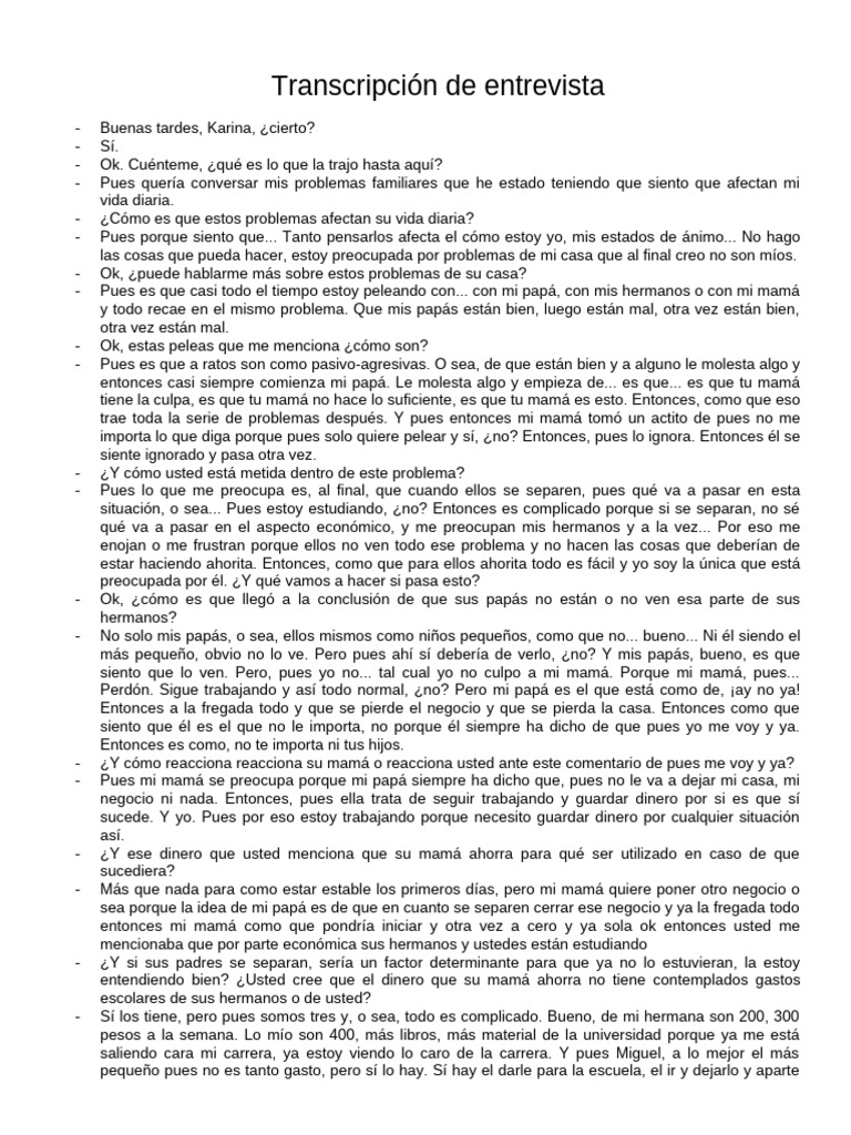 Transcripción de Entrevista | PDF