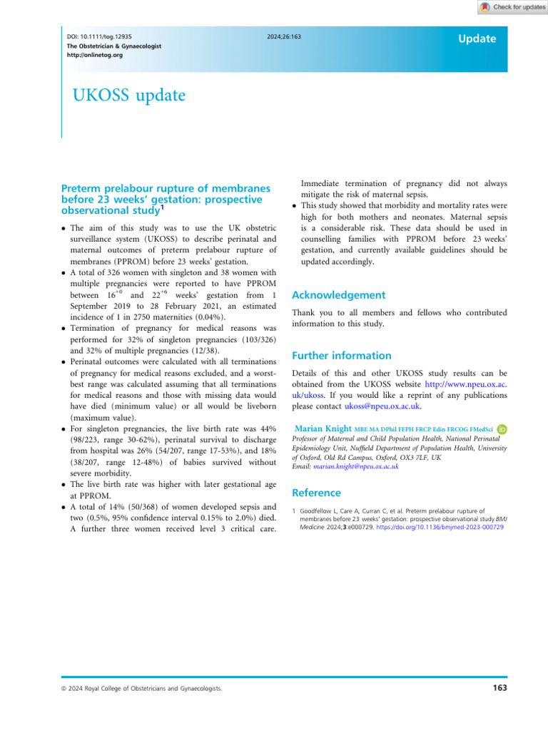 The Obstetric Gynaecologis - 2024 - Knight - UKOSS Update | PDF