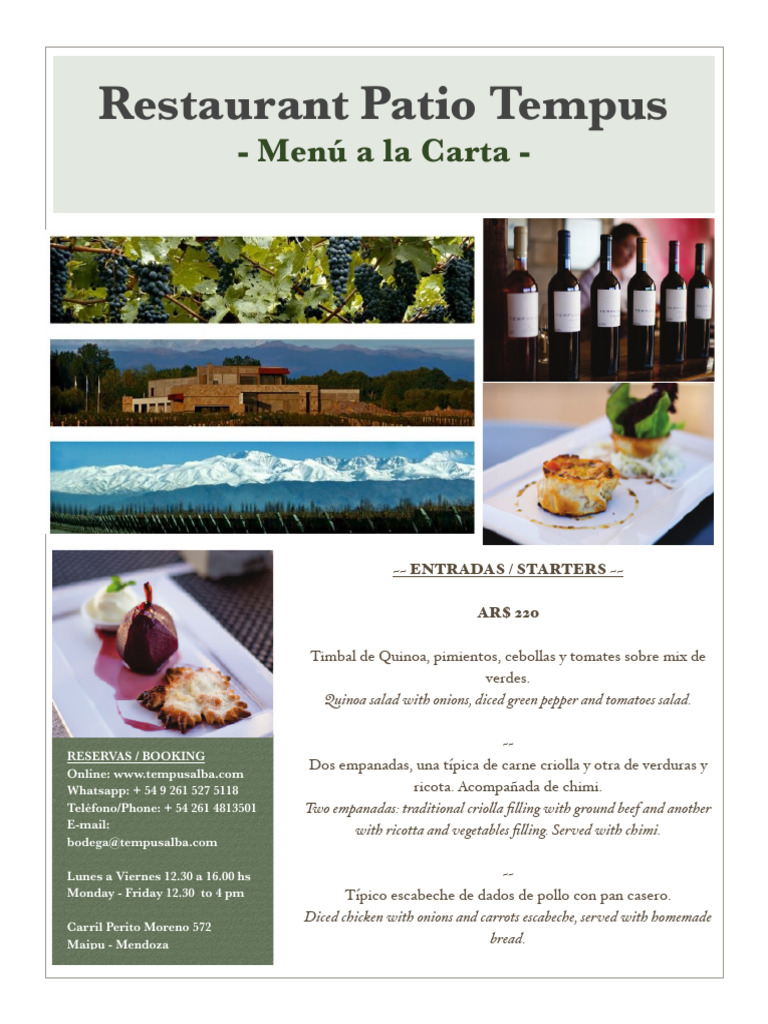 Menú del Restaurante Tempus | PDF | Hamburguesas | Cocina occidental