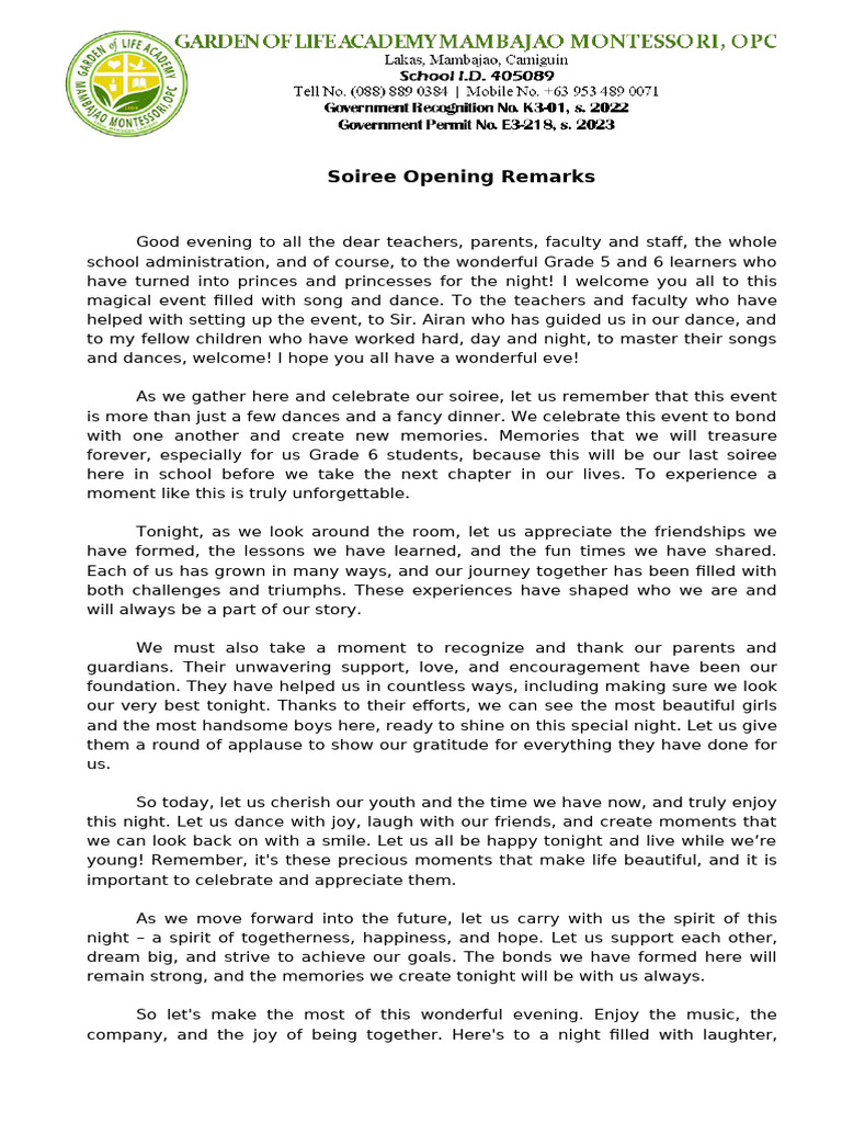 Soiree Opening Remarks | PDF