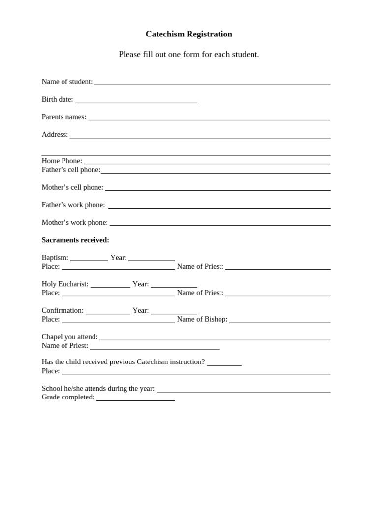 Catechism Registration Form | PDF