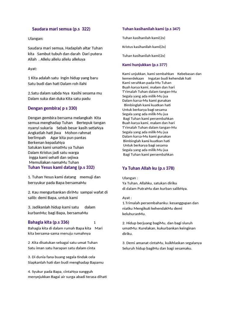 Saudara Mari Semua | PDF