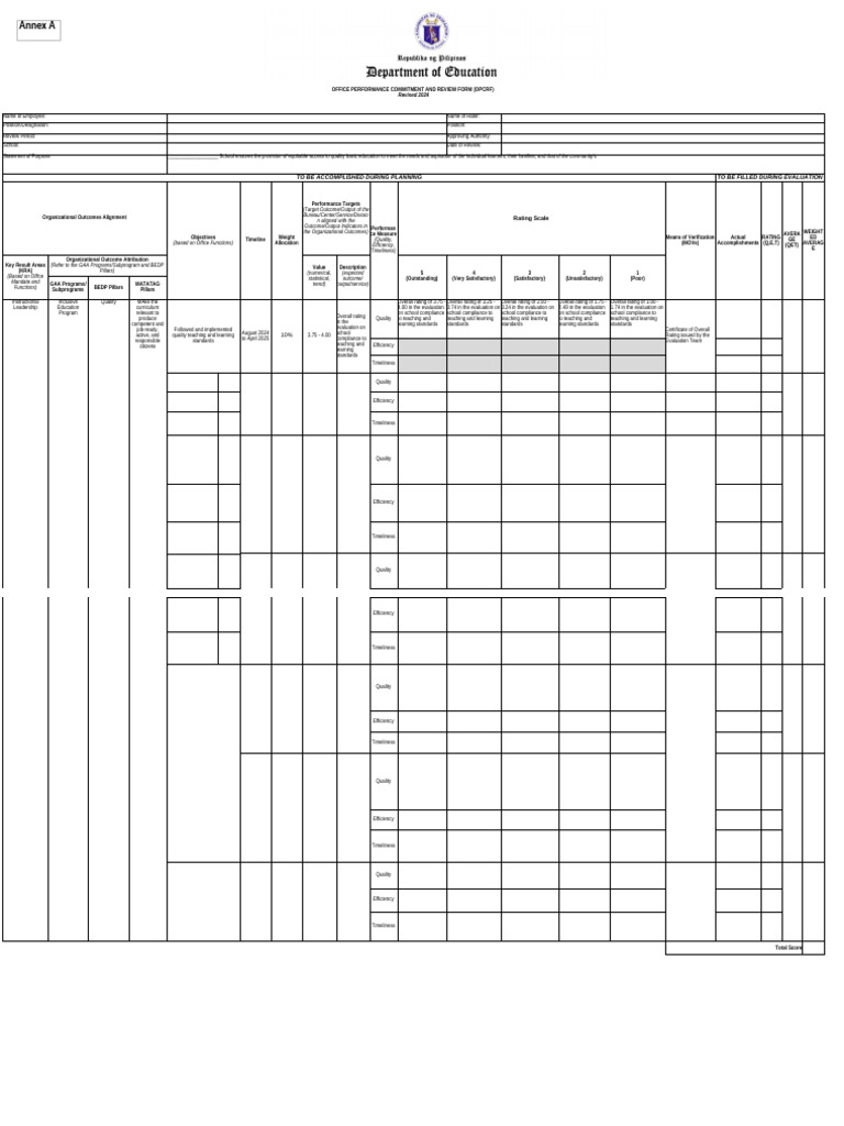 Annex A. OPCRF 2024 Template SH | PDF