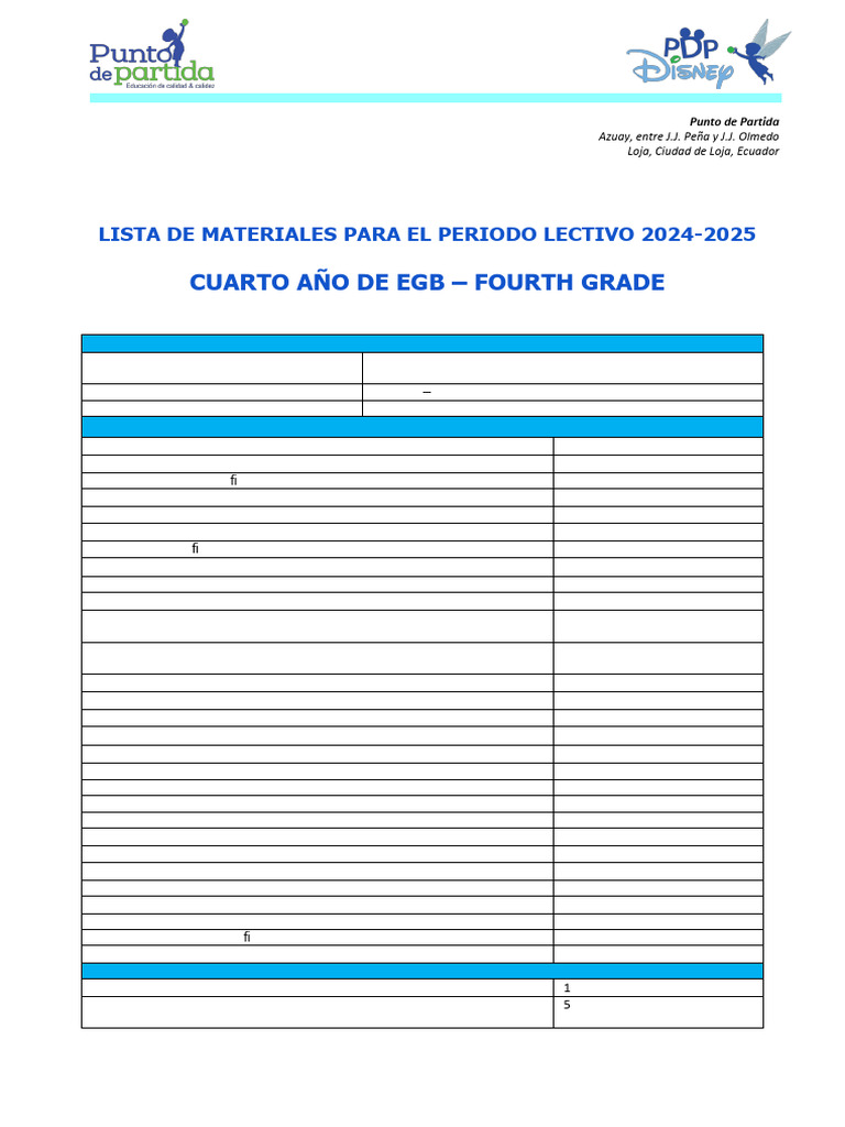 Fourth Grade - PDP 2024-2025 | PDF