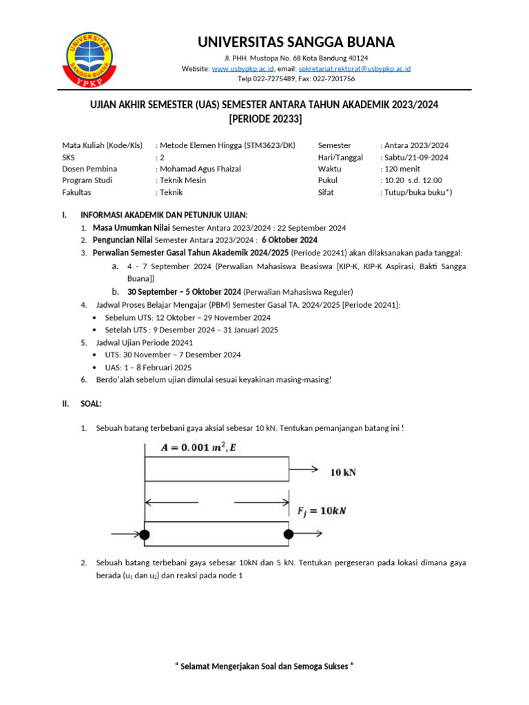 Kelas DK Metode Elemen Hingga FORMAT - UAS - ANTARA - 2023 - 2024 | PDF