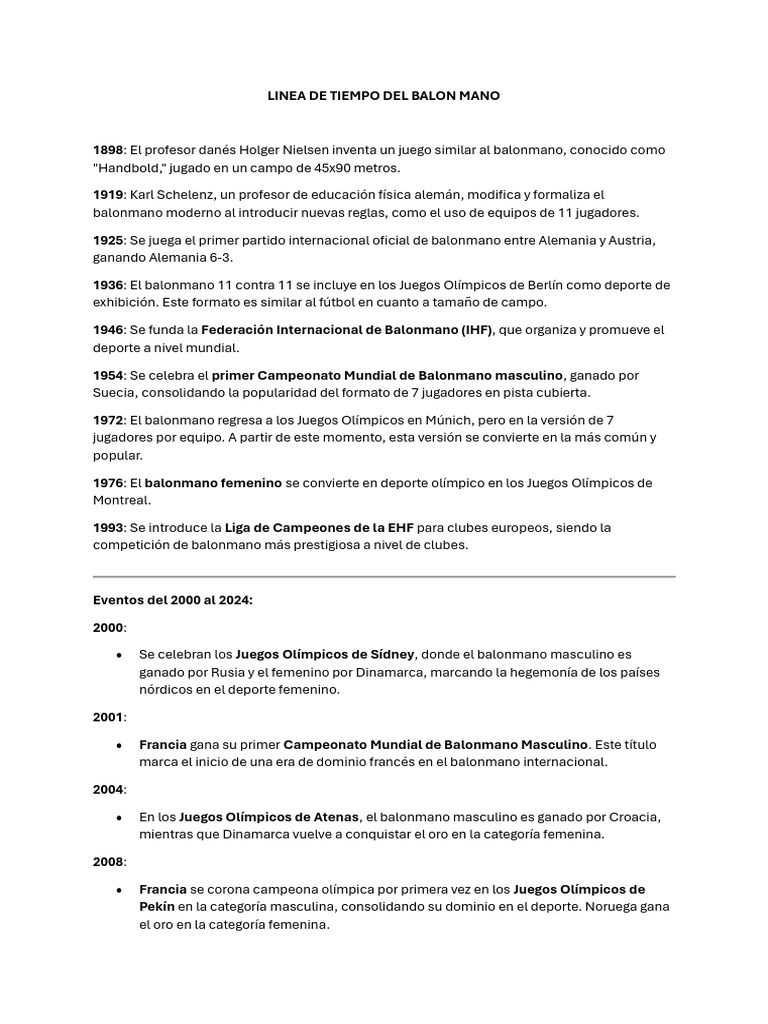 Linea de Tiempo Del Balon Mano | PDF