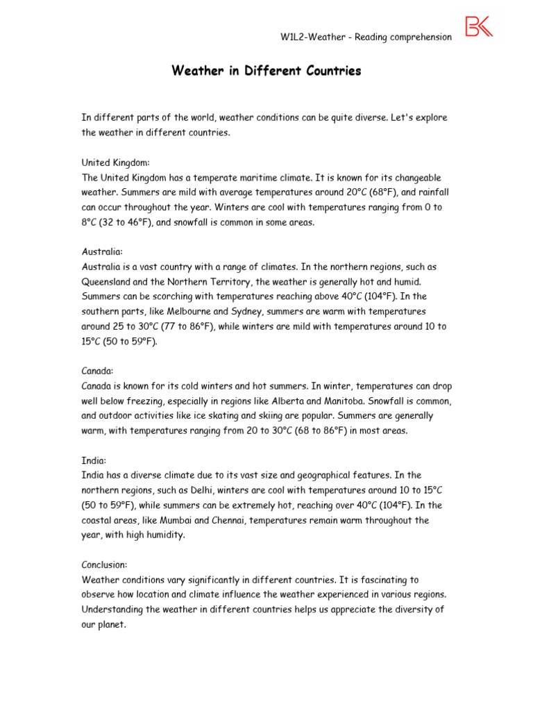 Weather in Different Countries | PDF