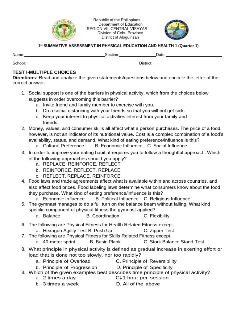 1st Summative First Quarter | PDF