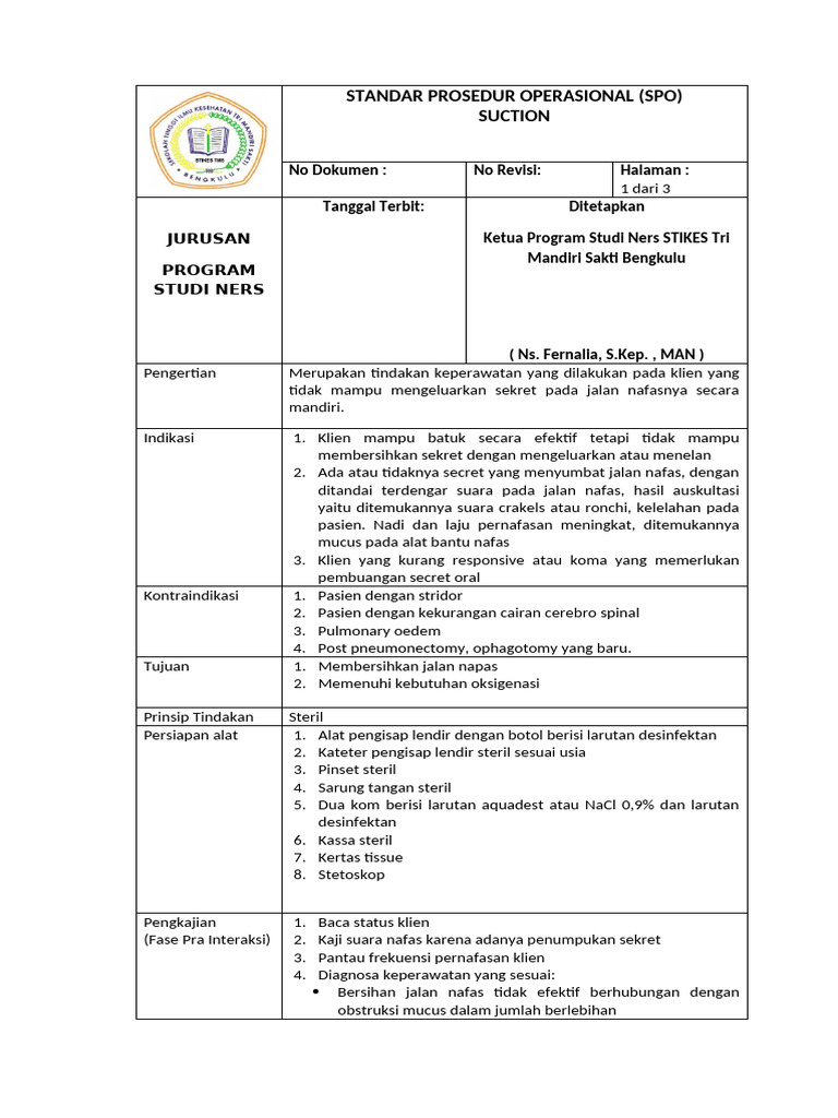SOP Suctioning | PDF
