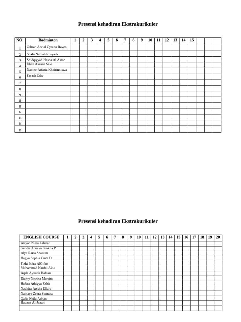Presensi Ekskul | PDF