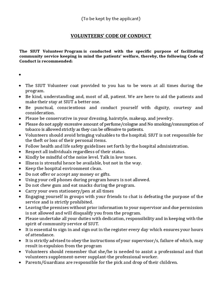 Volunteers Code of Conduct and Time Table - For Batch 58 and 59 | PDF