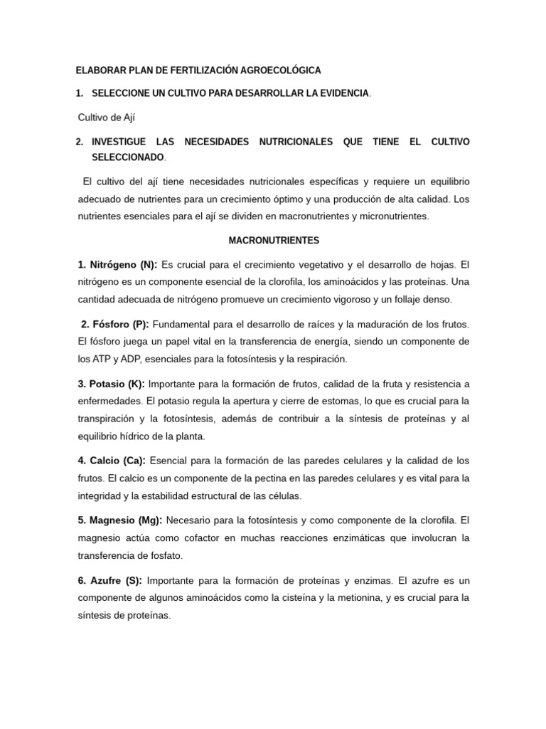 Plan de Fertilización Agroecológica | PDF