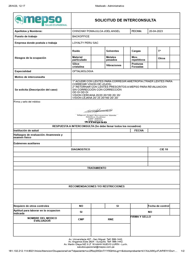 Solicitud de Interconsulta | PDF