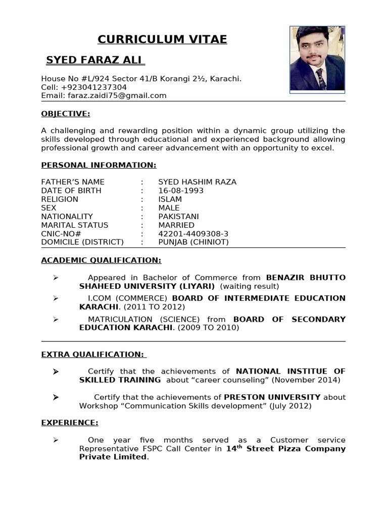 CV of Faraz Ali | PDF