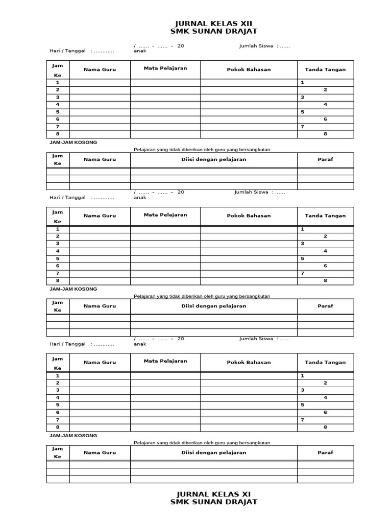 Jurnal Kelas SMK Sunan Drajat | PDF