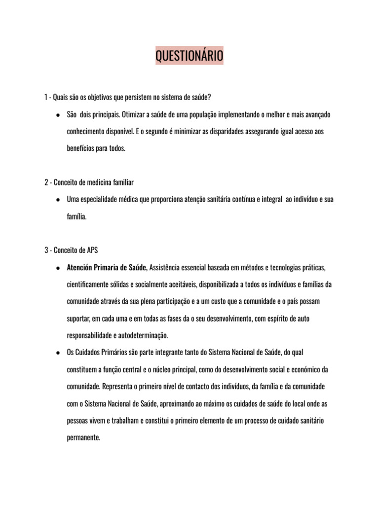 Questionário P1 - Med. Familiar | PDF