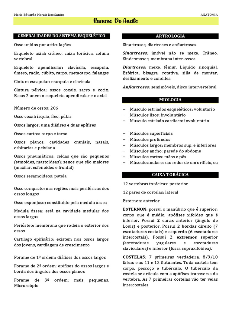 Resumo de Anatomia | PDF