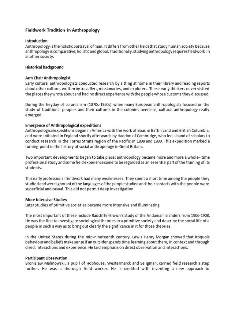 Fieldwork Tradition in Anthropology | PDF