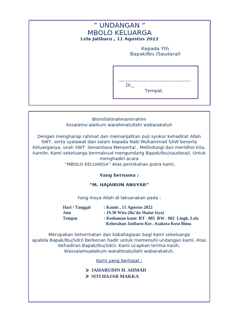 Undangan Mbolo | PDF