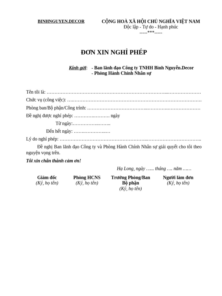 5 MẪU Don Xin Nghi Phep | PDF