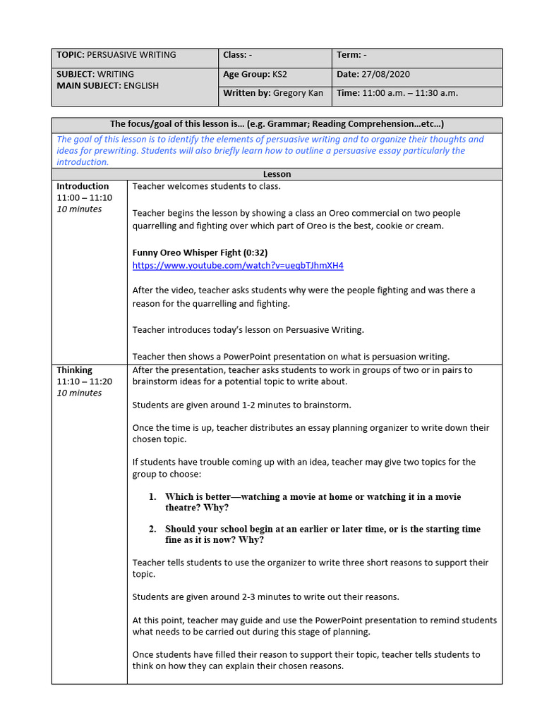 Nobel Mock Teaching Lesson Plan | PDF | Lesson Plan | Language Arts ...