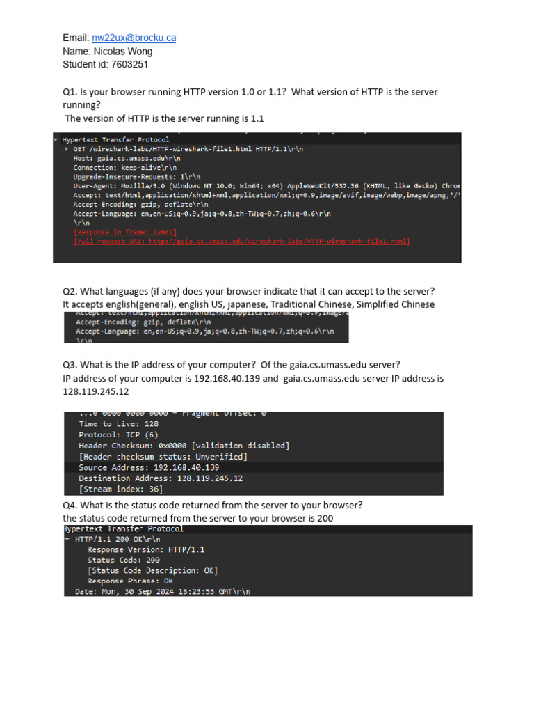 Activity2-ApplicationLayer Nicolas Wong 7603251 | PDF