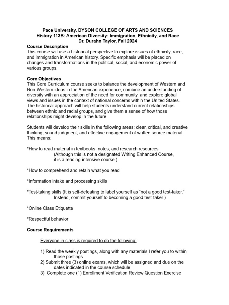 Dr. DTaylor History 113B Syllabus Fall 2024 | PDF